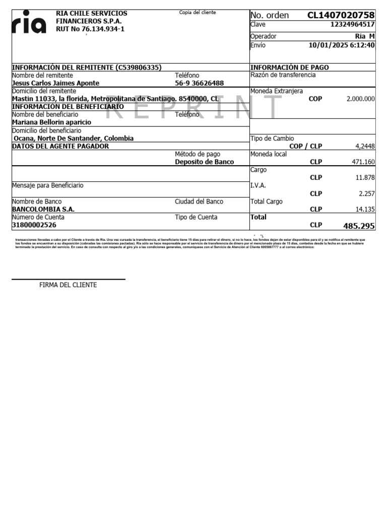 Transferencia de Dinero Ria Chile | PDF | Transferencia bancaria | Bancos