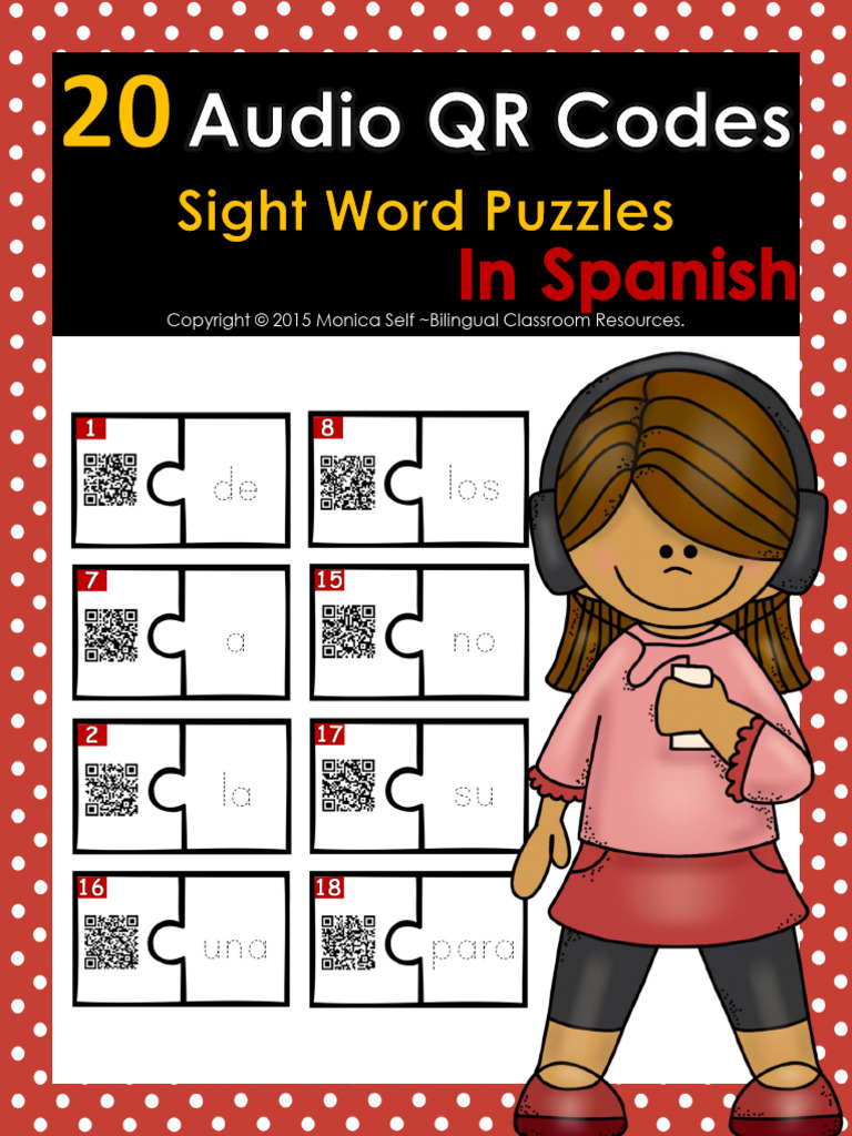 Spanish Audio QR Code Sight Word Puzzles | PDF