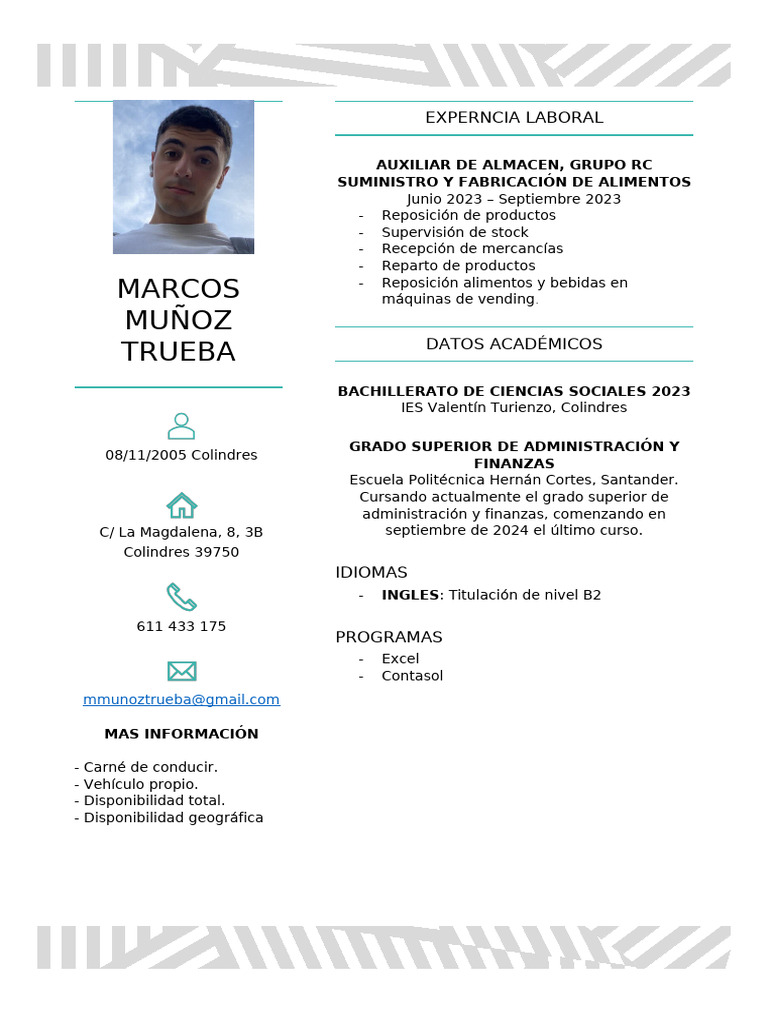 Marcos Muñoz Trueba: Experncia Laboral | PDF