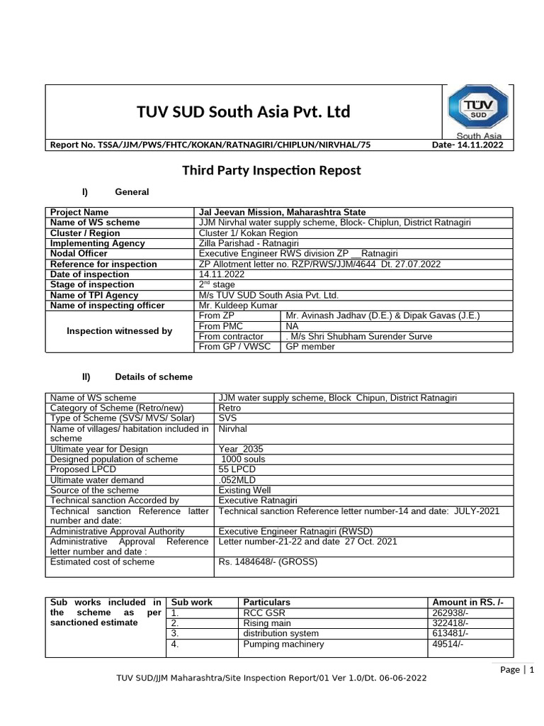 IR-75 JJM, Nirvhal - Village 2nd Stage, Tal, Chiplun, Dist, Ratnagiri ...