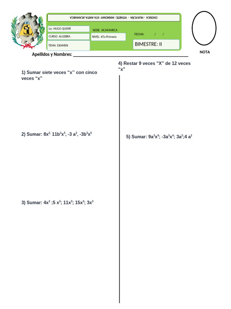 Ejercicios de Álgebra para Primaria | PDF