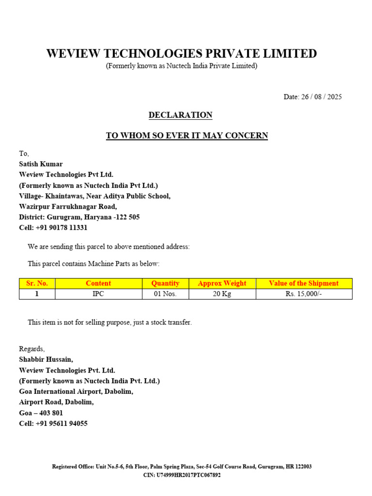 Declaration - IPC For Goa - 26 Aug 2025 | PDF