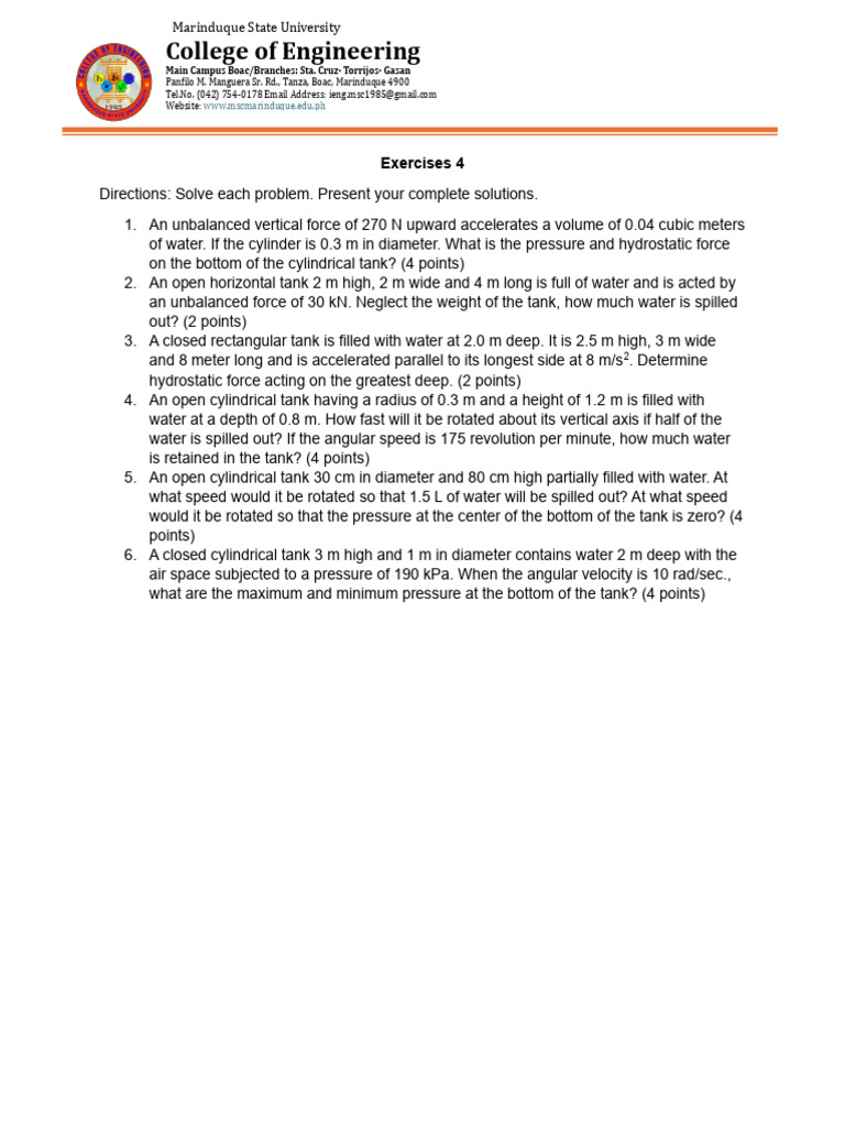 Exercises (Relative Equilibrium) | PDF