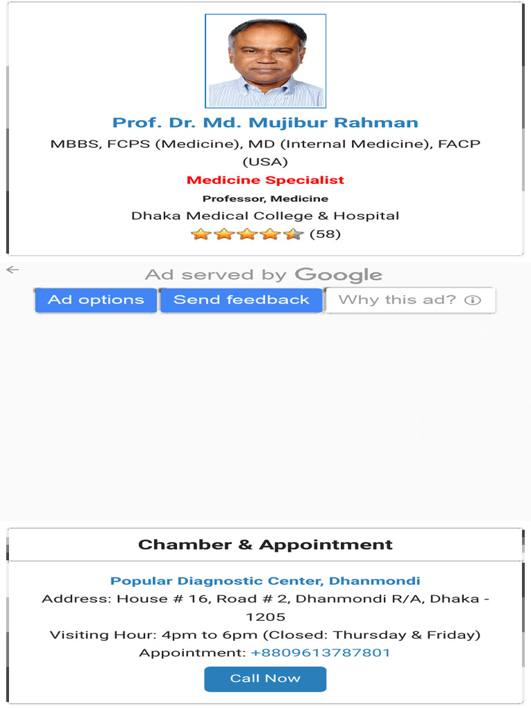 Prof. Dr. Mujibur Rahman - Dhanmondi Clinic | PDF