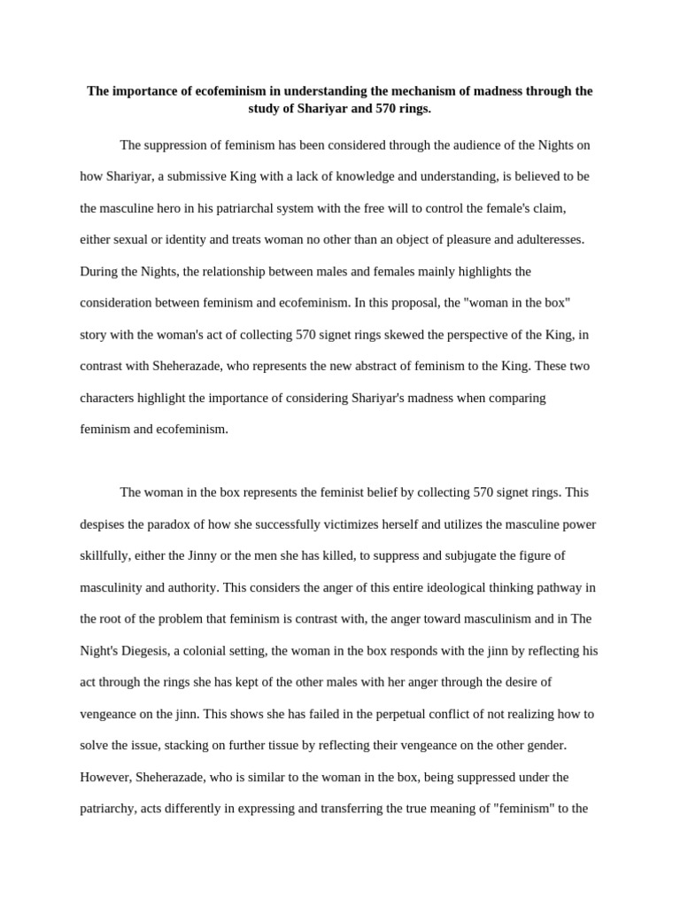 Ecofeminism and Madness in Shariyar's Tale | PDF | Feminism | Gender ...