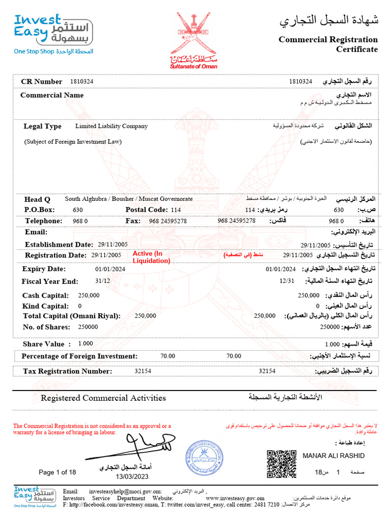 Commercial Registration Certificate Details | PDF