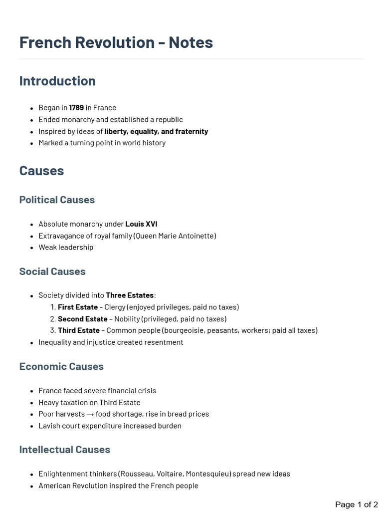 French Revolution - Notes: Political Causes | PDF