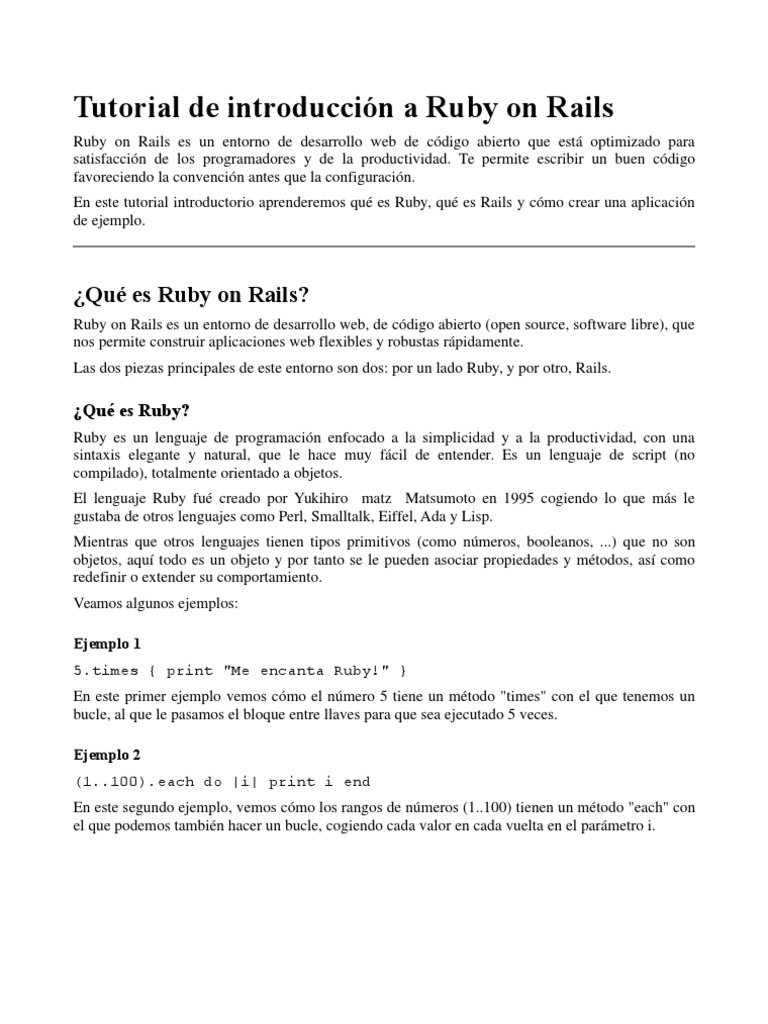 Introduccion Ruby On Rails | PDF | Ruby (lenguaje de programación) | Ruby on Rails