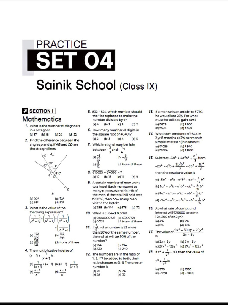 Practice Set Paper 4 Class 9-1 | PDF | Rectangle | Area