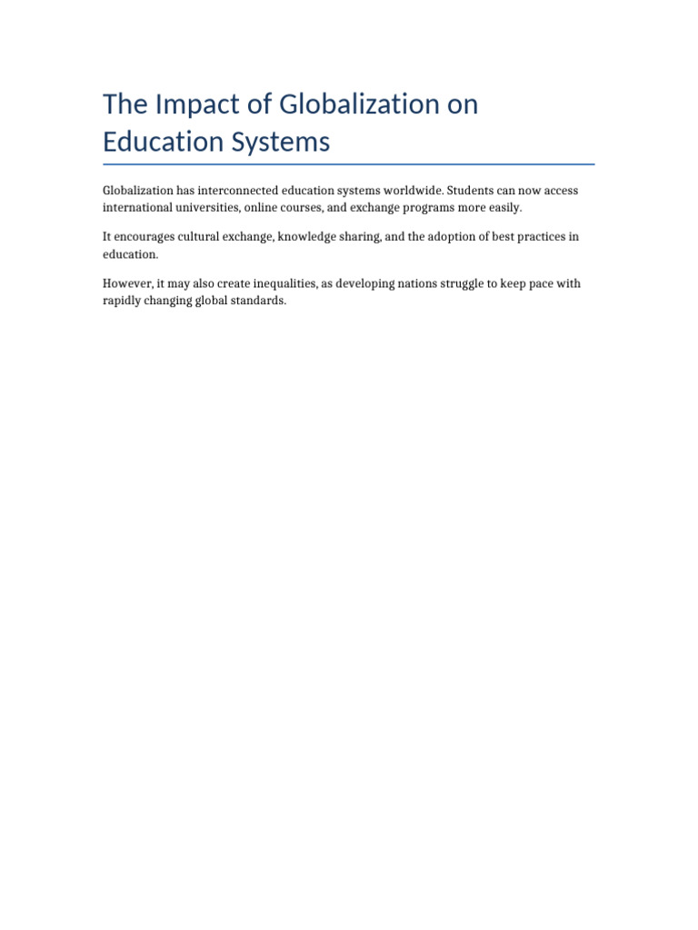 The Impact of Globalization On Education Systems | PDF