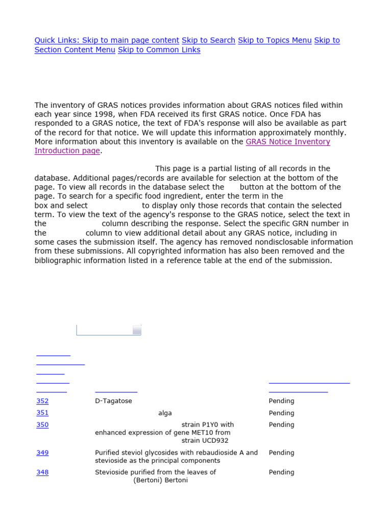 GRAS Notice Inventory Overview | PDF