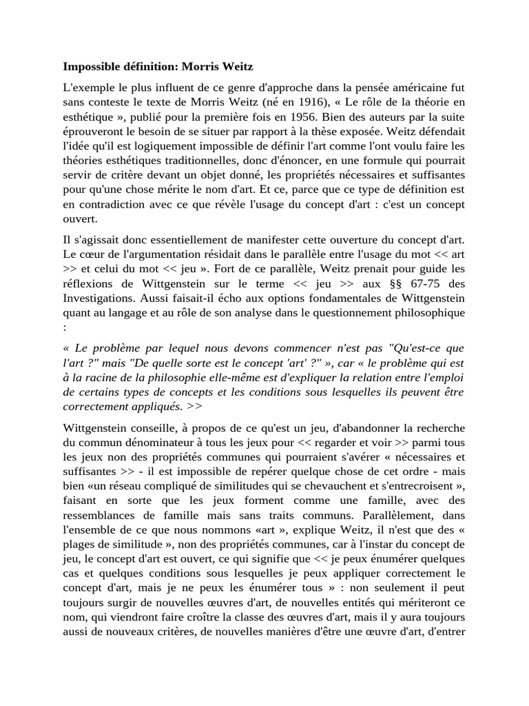 L'ouverture du concept d'art selon Weitz | PDF | Esthétique | Concept