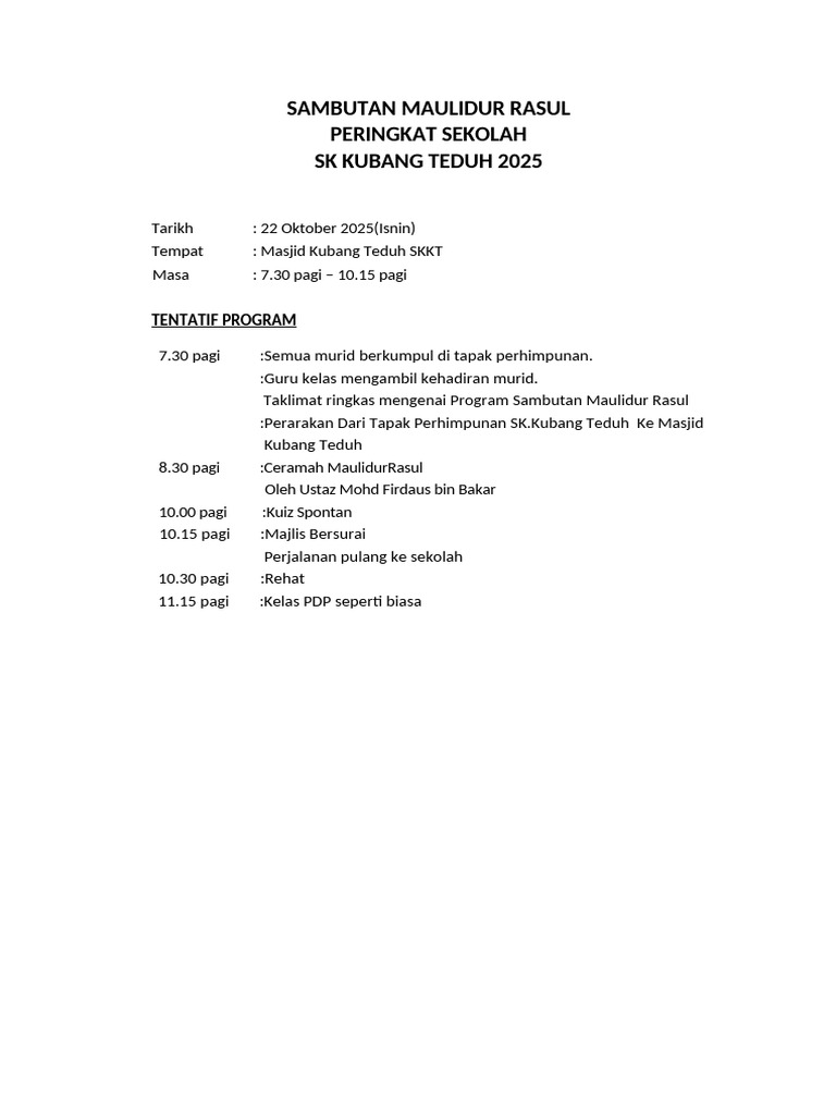 Sambutan Maulidur Rasul 2025 | PDF