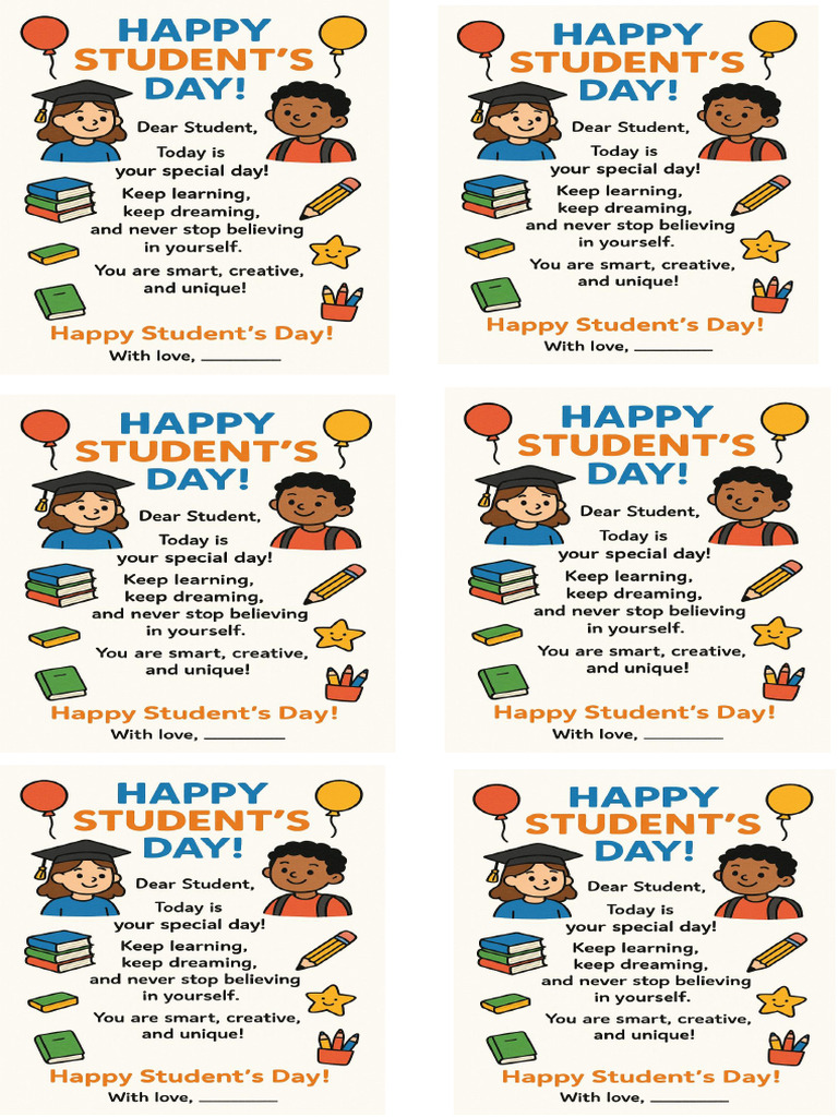 Tarjetas Dia Del Estudiante | PDF