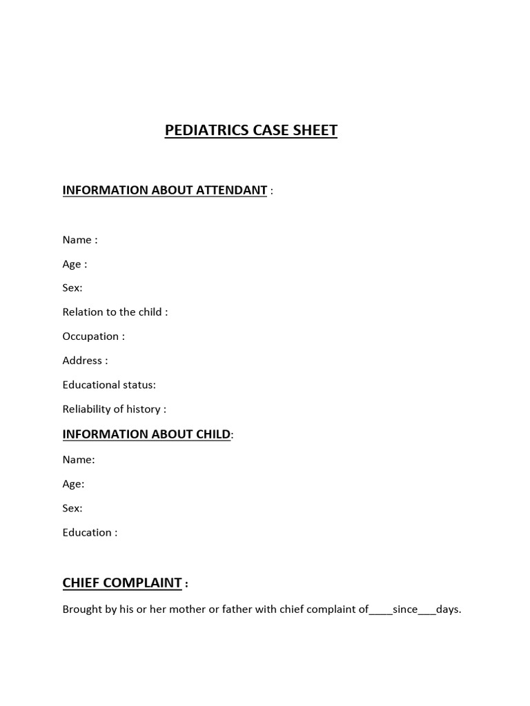 Pediatric Case Sheet Template | PDF | Childbirth | Pregnancy