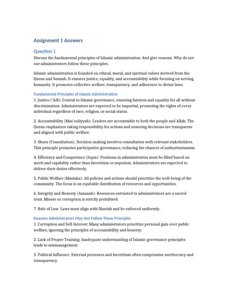 Principles of Islamic Administration Explained | PDF | Classroom ...