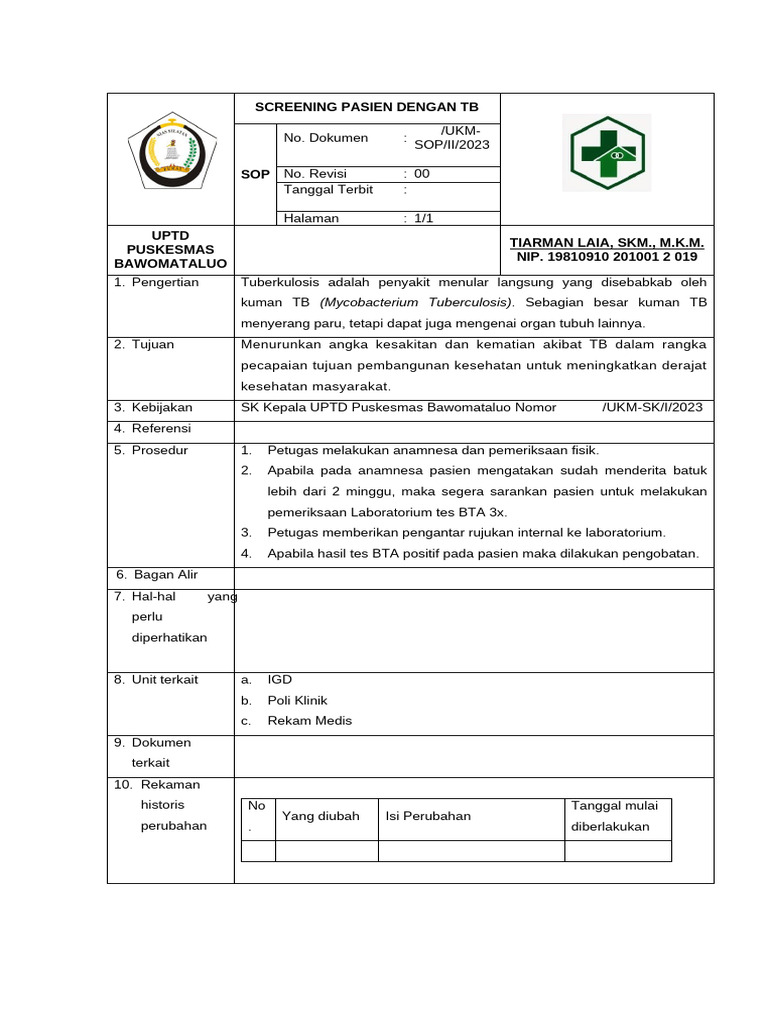 Sop Screening Pasien Dengan Tb | PDF