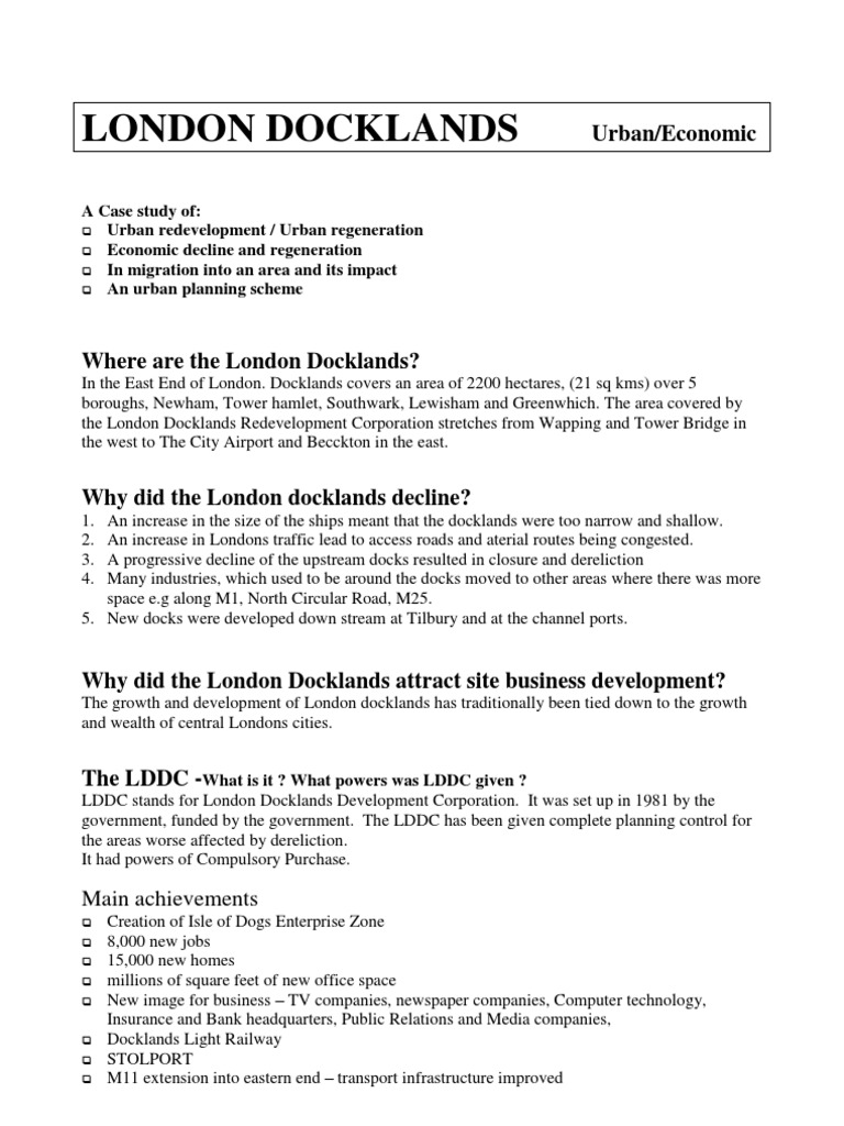 London Docklands Regeneration Case Study | PDF | London | Economies