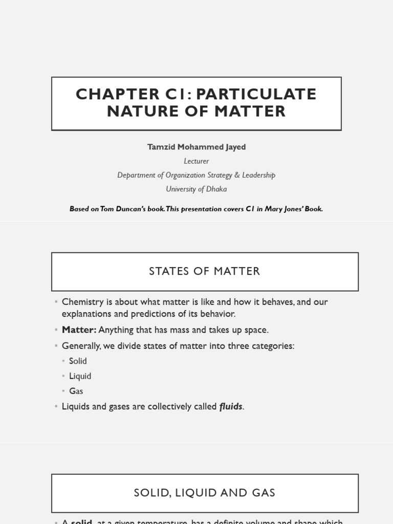 Chapter C1 - Particulate Nature of Matter - TMJ | PDF | Gases | Liquids