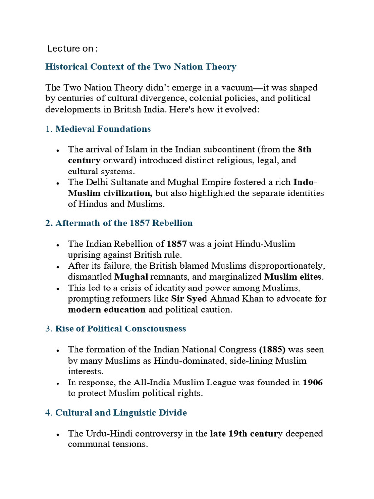 Two Nation Theory: Historical Overview | PDF | Two Nation Theory ...