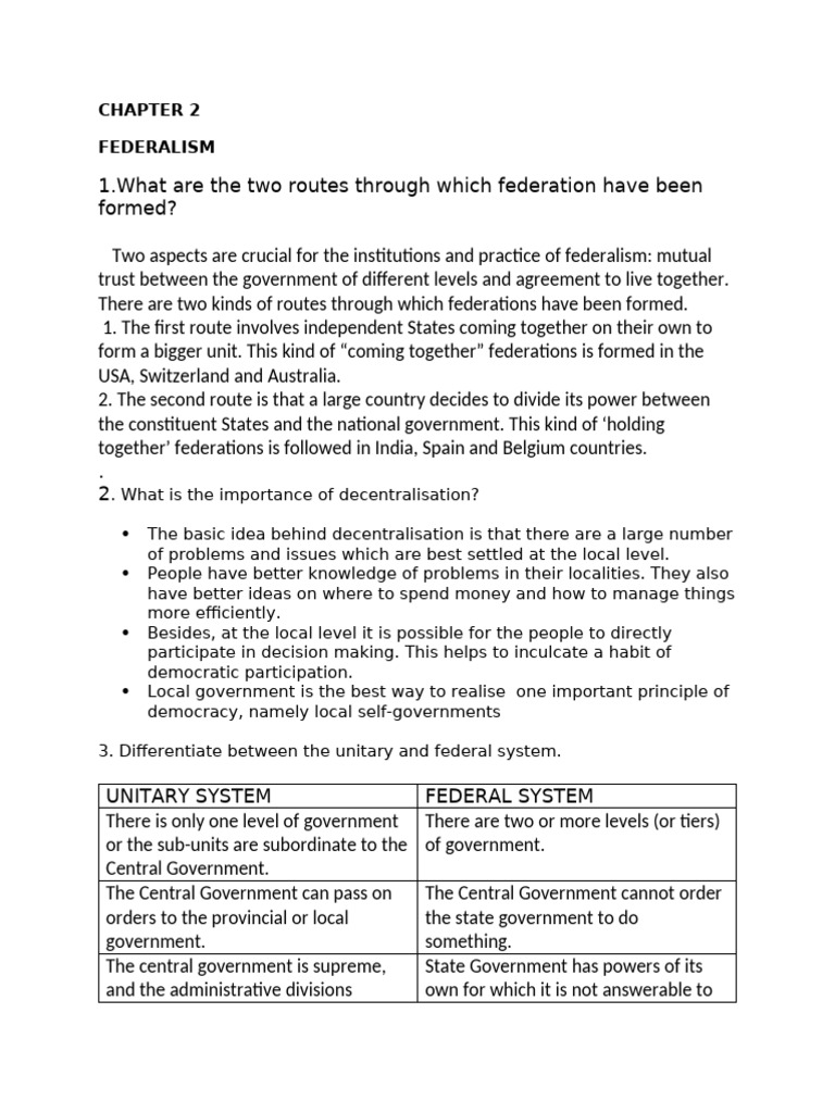 FEDERALISM Question Answer Federalism | PDF | Federation | Government