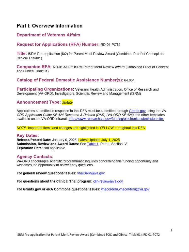ISRM Parent Merit Review Pre-application Guide | PDF | Clinical Trial