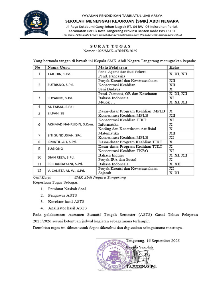 Surat Tugas ASTS Gasal | PDF