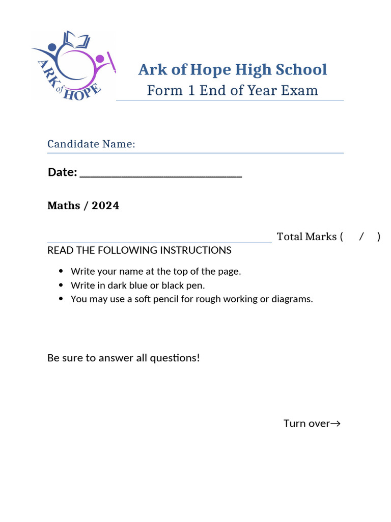 Ark of Hope Junior 5 MATHS | PDF