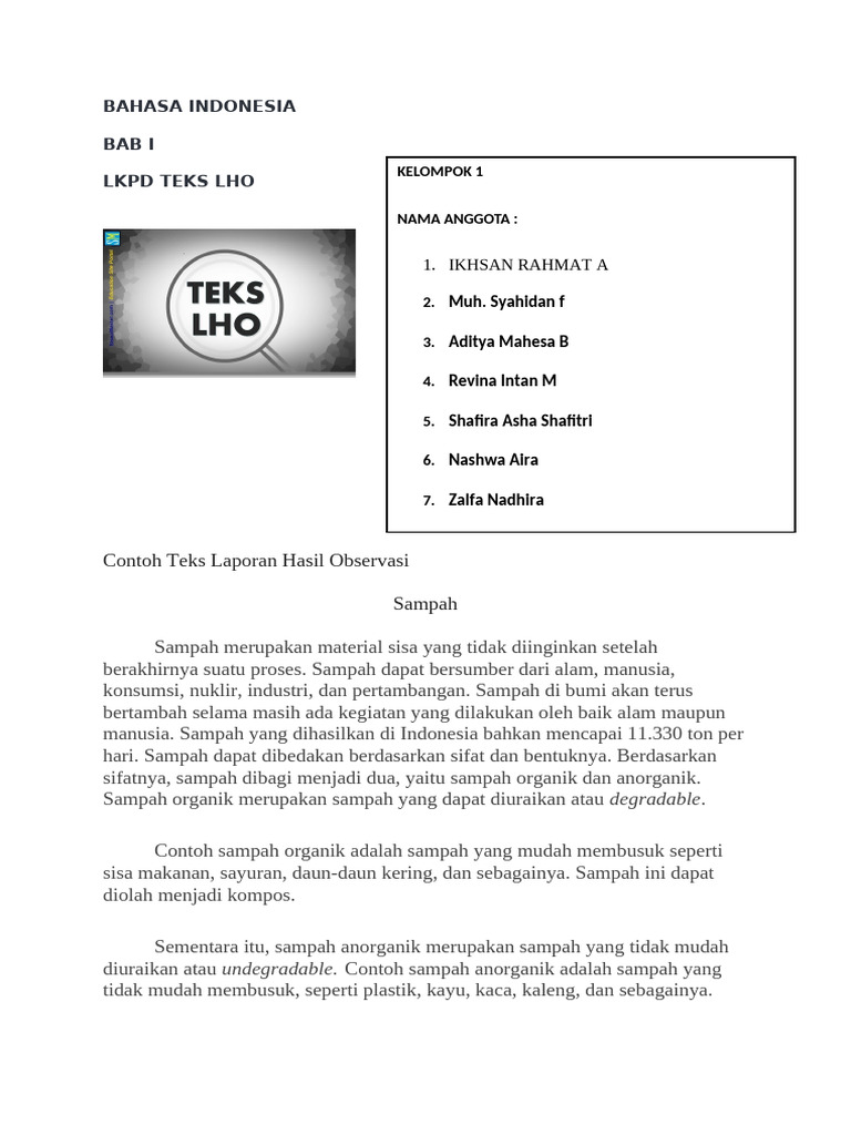 LKPD Struktur Dan Kebahasaan Teks Lho | PDF