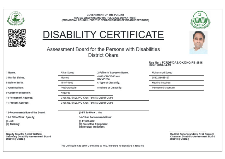 Certificate | PDF | Disability | Social Policy