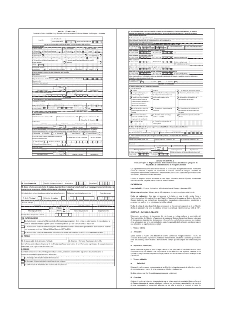 Formulario Único de Afiliación ARL | PDF | Derecho laboral | Pensión