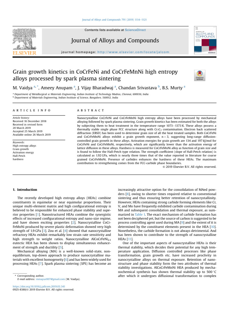 1 s2.0 S092583881931179X Main | PDF | Heat Treating | Crystallite