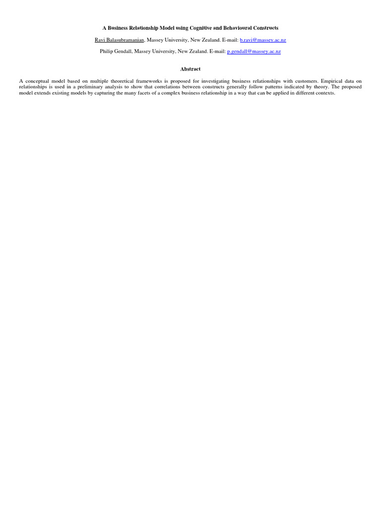A Business Relationship Model Using Cognitive and Behavioural Constructs | PDF | Survey ...