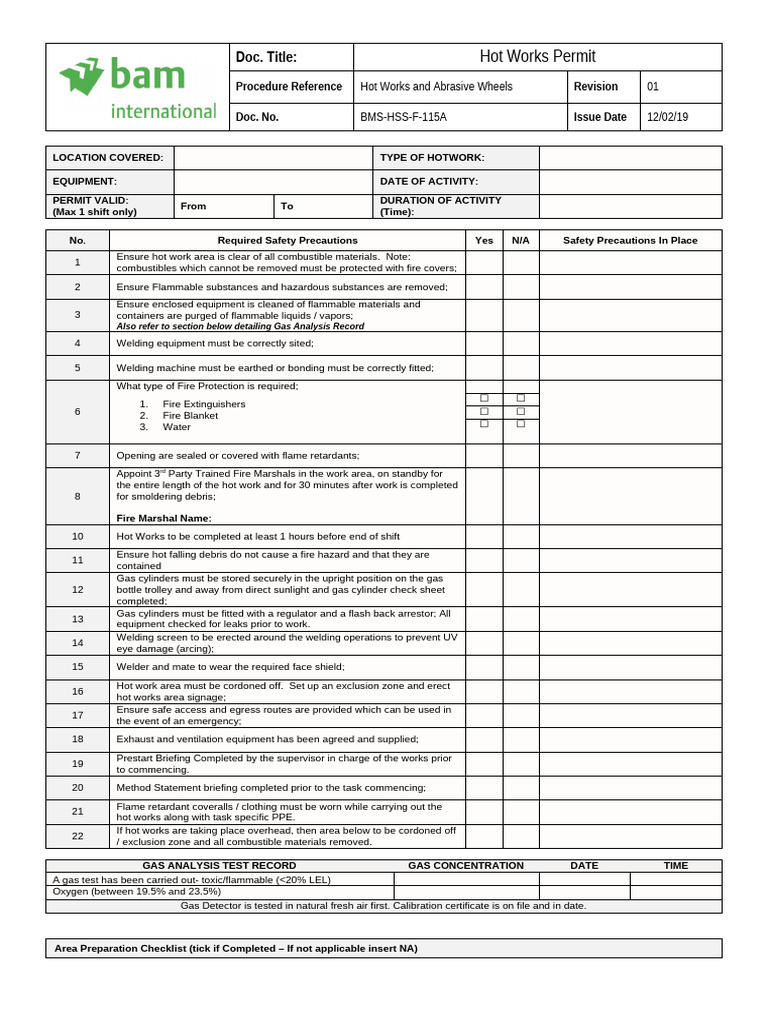 Hot Works Permit Safety Procedure | PDF | Welding | Construction
