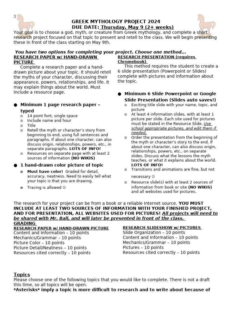 Greek Mythology Project Guidelines 2024 | PDF | Twelve Olympians ...