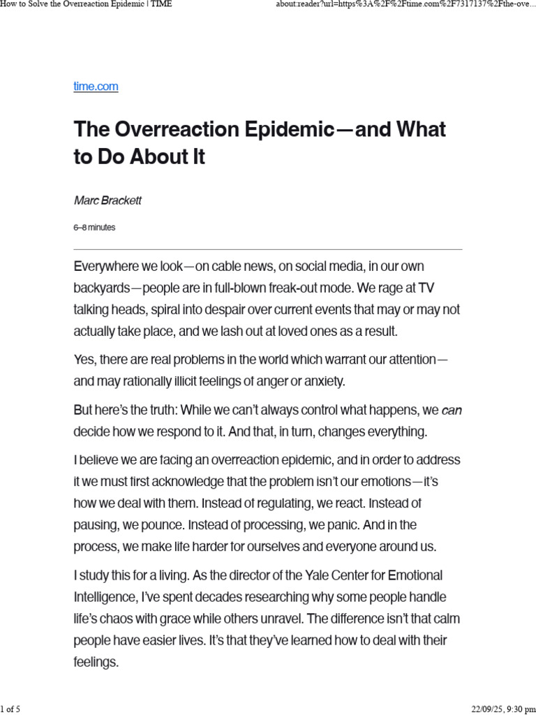 How To Solve The Overreaction Epidemic - TIME | PDF | Emotions | Feeling