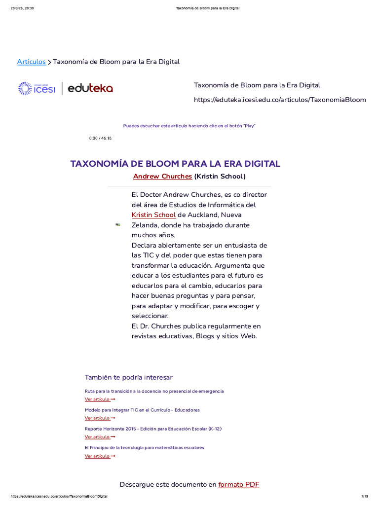 Taxonomía de Bloom Digital Actualizada | PDF | Blog | Aprendizaje