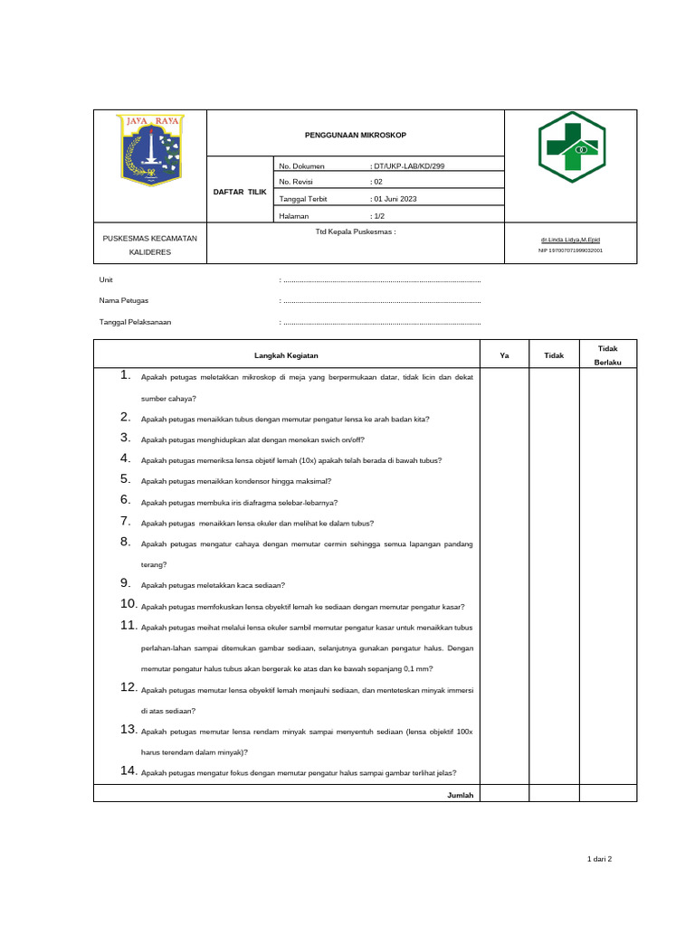 Daftar Tilik Mikroskop | PDF