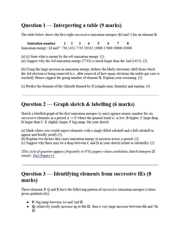Worksheet On Atomic Structure Succesive Ionisation Energies | PDF | Ion ...