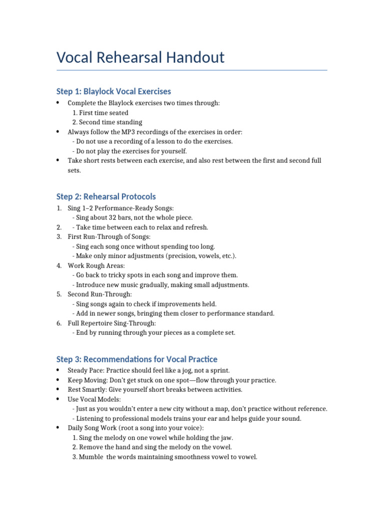 Vocal Rehearsal Handout-3 | PDF