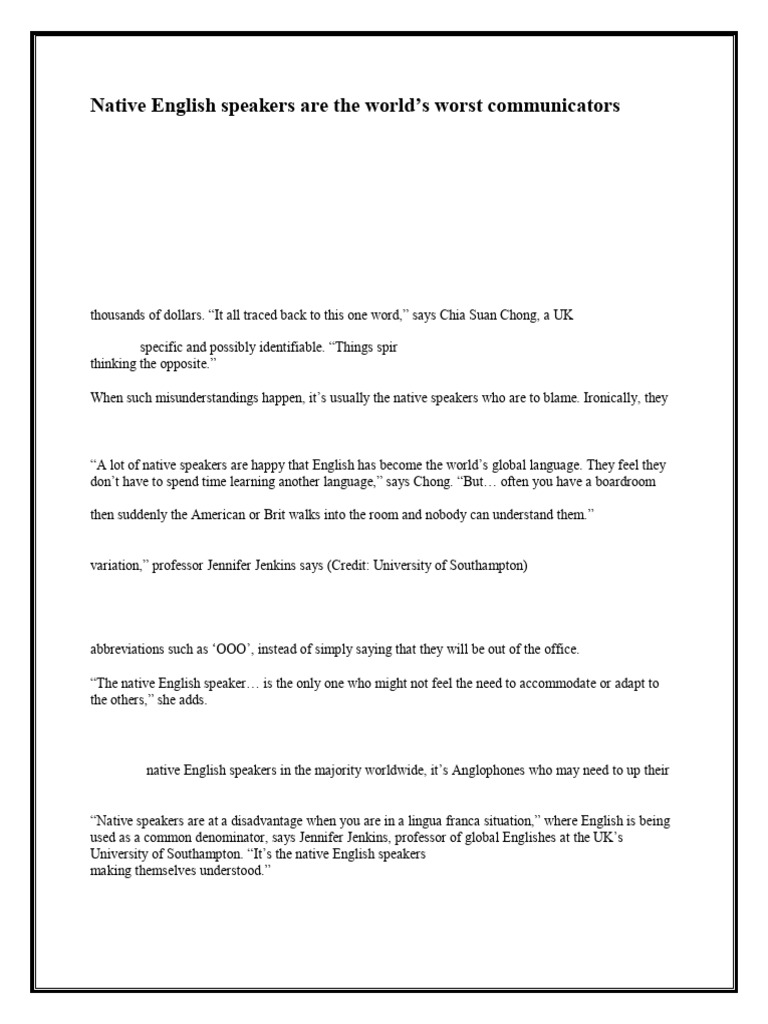 Native English Speakers' Communication Issues | PDF | Applied ...
