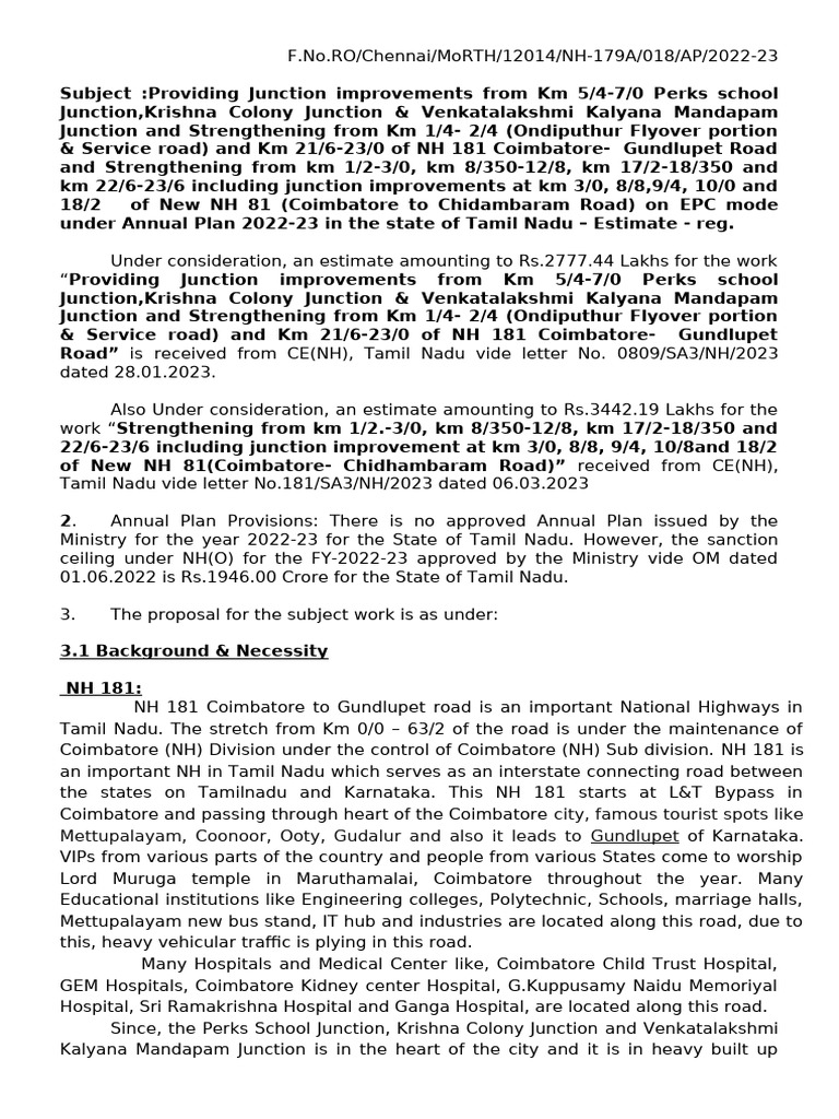 AP Noting Combined NH 81 & NH 181 | PDF | Road | Traffic