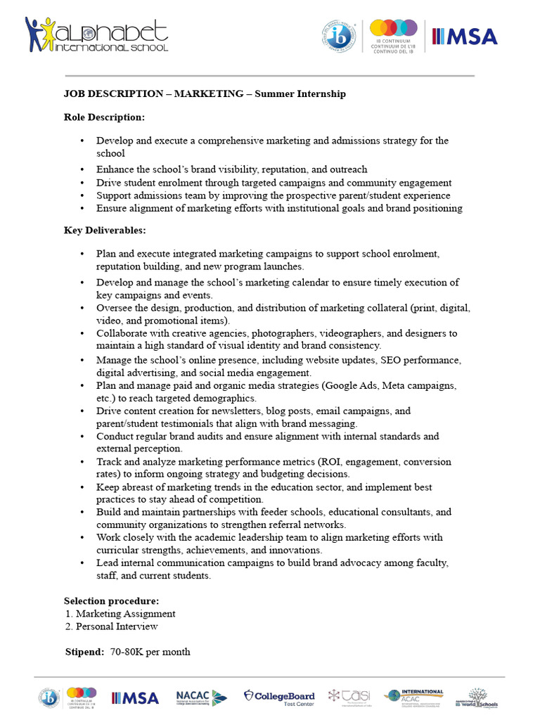 Marketing - Internship JD | PDF