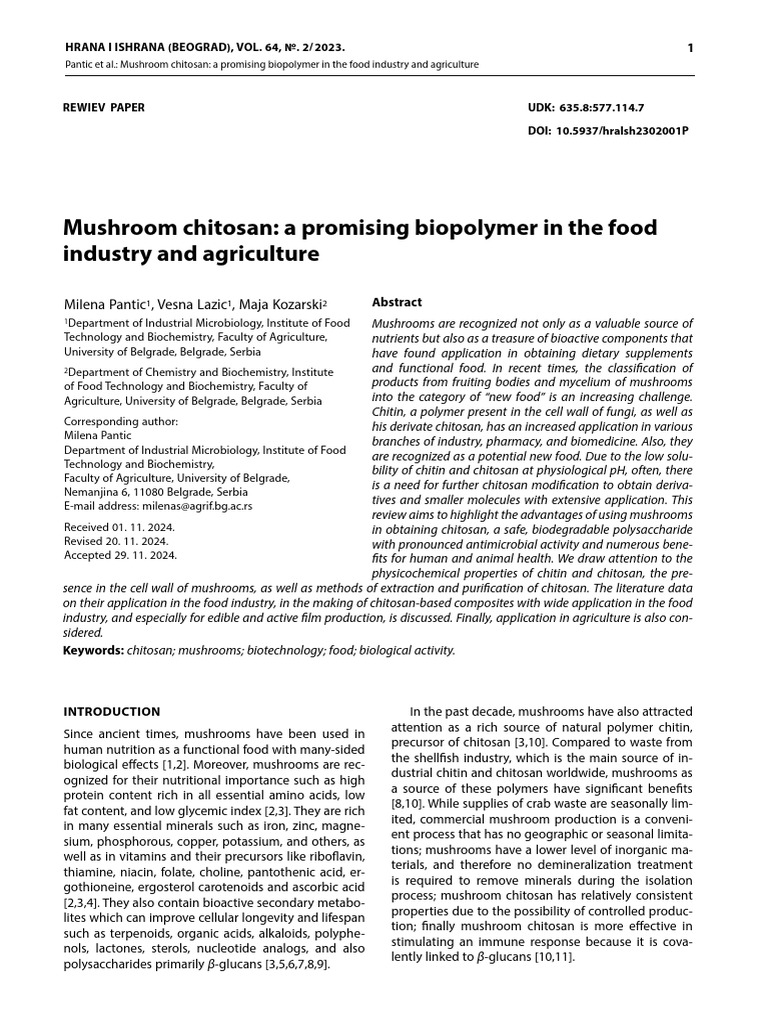 Mushroom Chitosan: Biopolymer Benefits | PDF | Biopolymer | Chemical ...