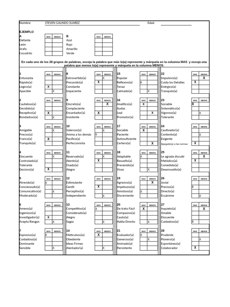 Evaluación de Personalidad de Steven Galindo | PDF