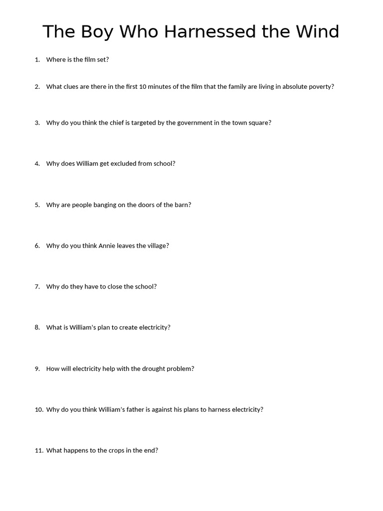 The Boy Who Harnessed The Wind Worksheet | PDF