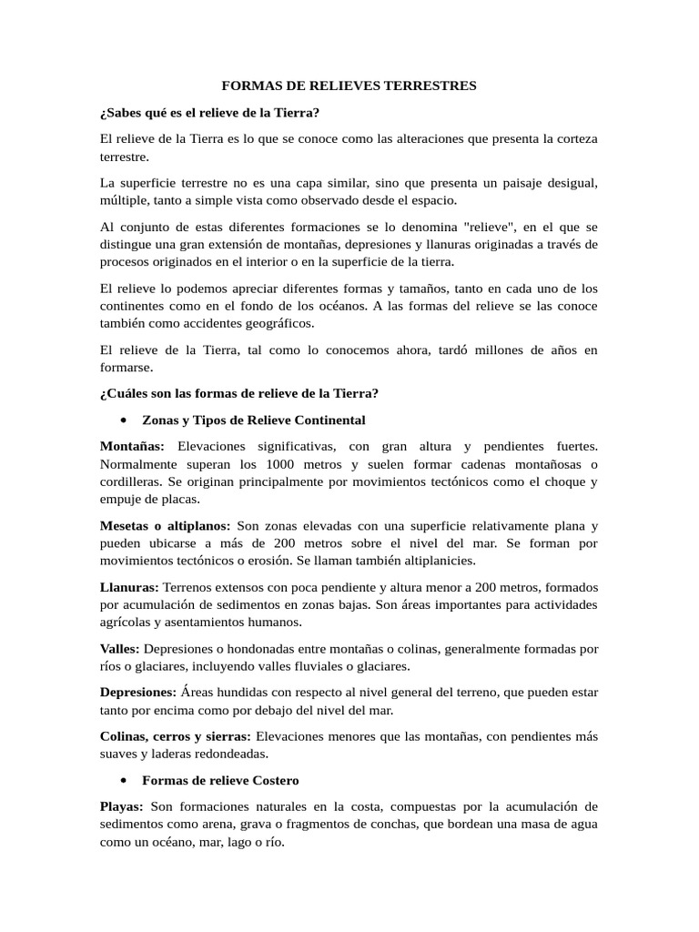 Formas del Relieve Terrestre | PDF | Terreno | Tierra