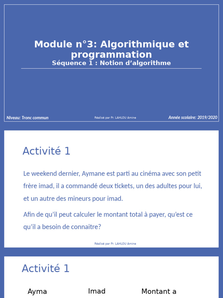 Séquence 1 - Algorithme | PDF | Variable (informatique) | Programmation ...