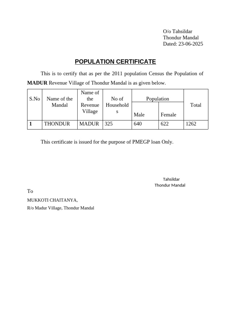 Population Certificate | PDF