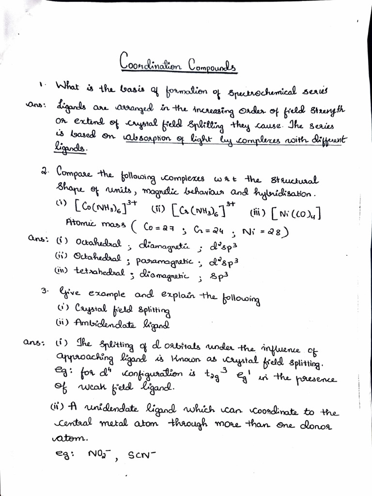 Coordination Compounds Worksheets | PDF | Coordination Complex | Ligand